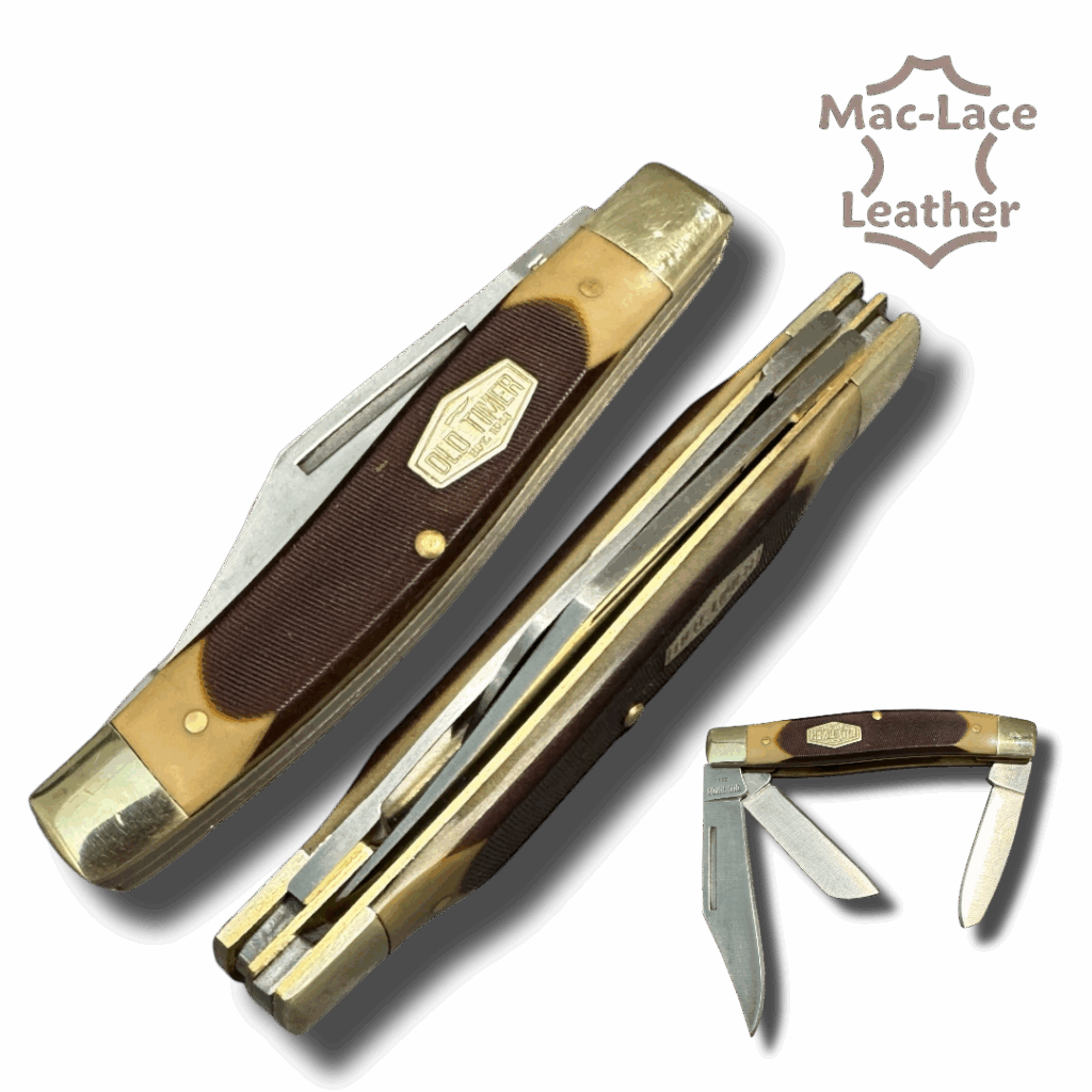 Old Timer 3 Blade Stock Knife 4" | Mac-Lace Leather | Buy Online