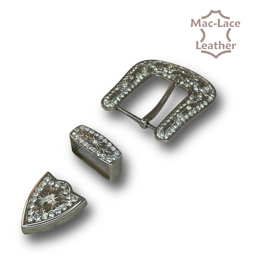 3-Piece 32mm Nickel Buckle with Crystals | Mac-Lace Leather | Buy Online