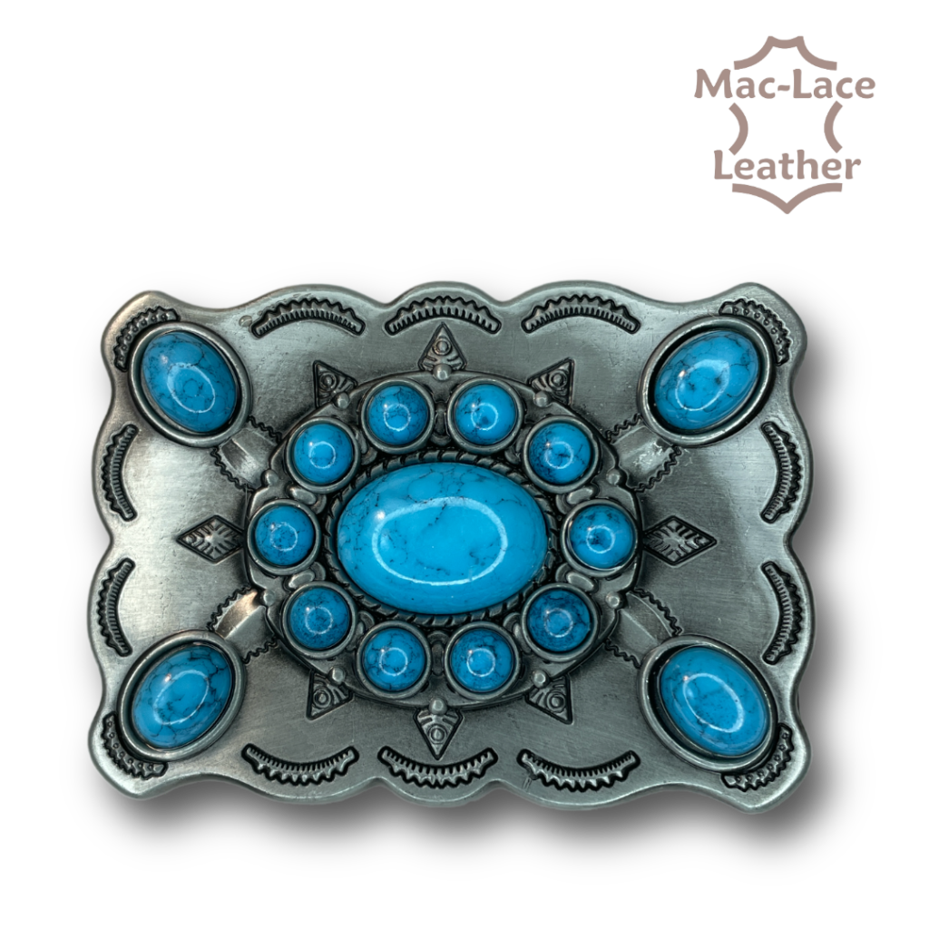 Trophy Buckle - Western with Turquoise Corner Stones | Mac-Lace Leather ...